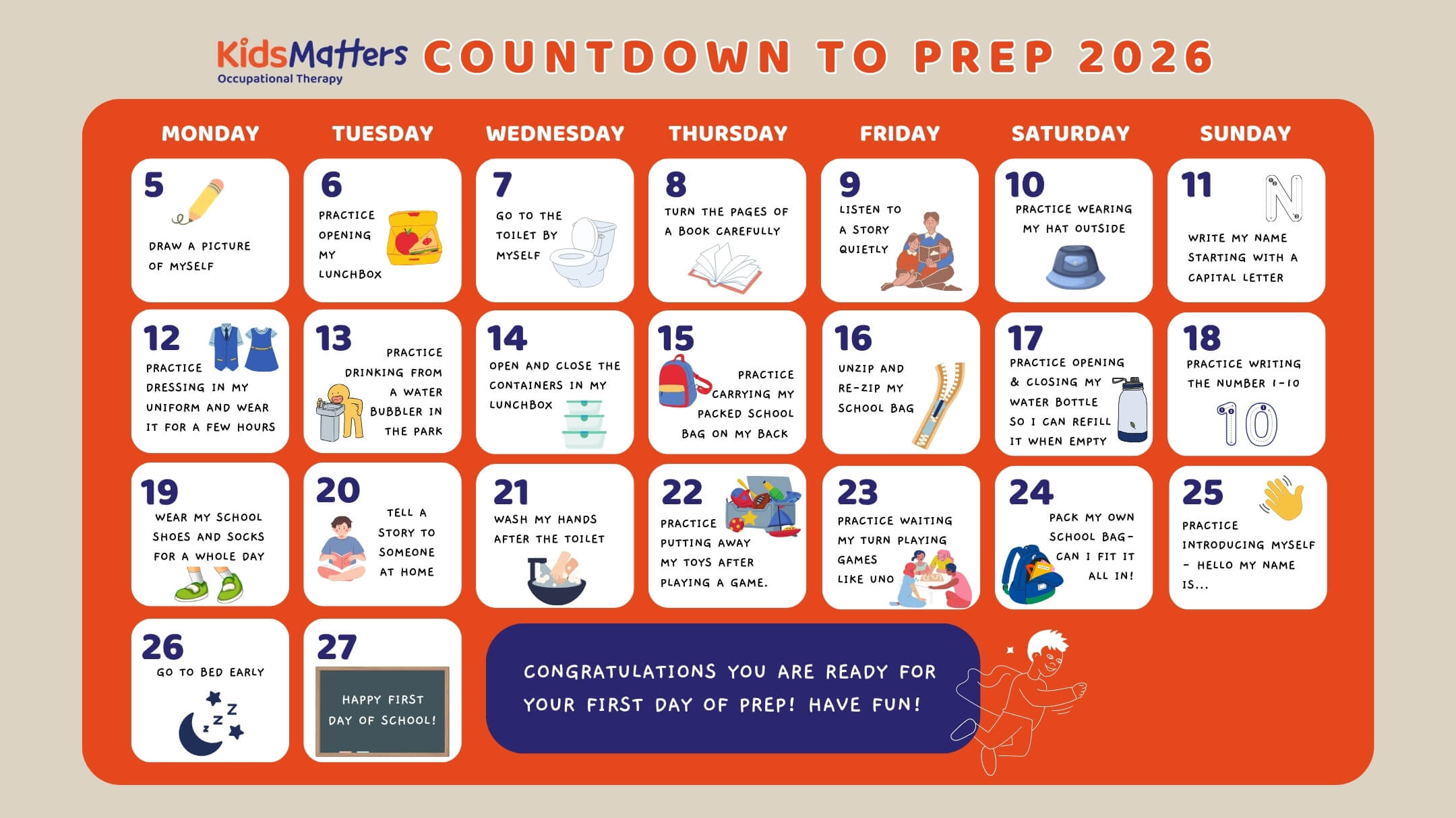 Your Prep Readiness Calendar | Kids Matters